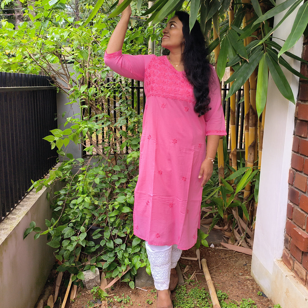 Lucknow Handmade Chikankari Cotton kurti Pink – IZRA FASHION HUB