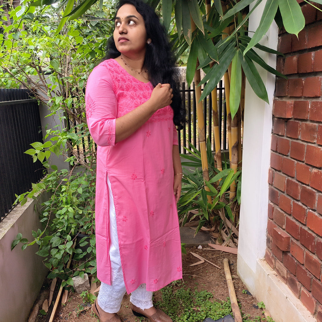 Lucknow Handmade Chikankari Cotton kurti Pink – IZRA FASHION HUB
